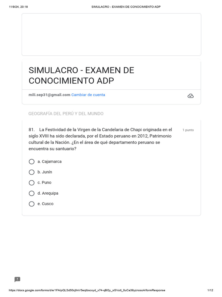 SIMULACRO - EXAMEN DE CONOCIMIENTO ADP Pag 6 | PDF | Perú