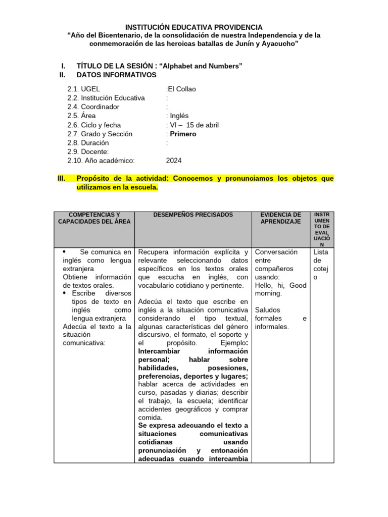 Actividad de Inglés: Alfabeto y Números | PDF | Aprendizaje ...