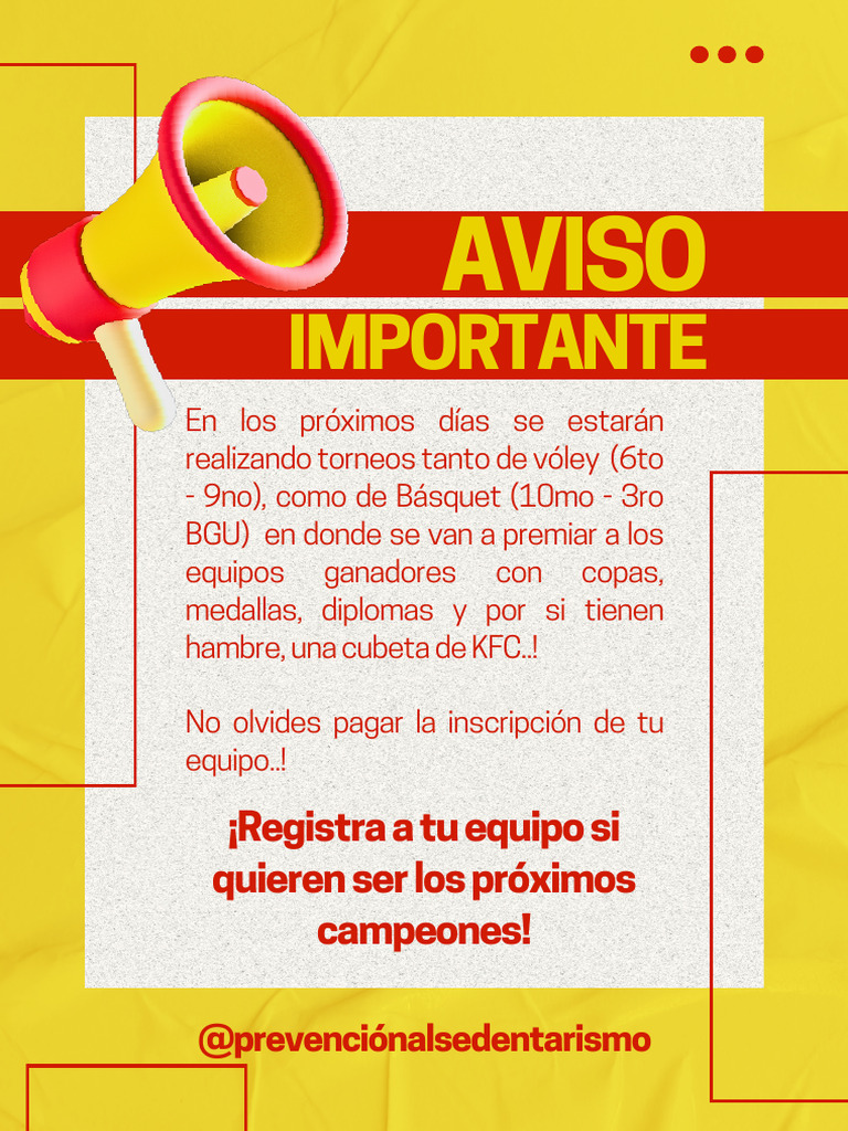 Póster Vertical de Aviso Importante Rojo y Amarillo | PDF | Deportes y ...