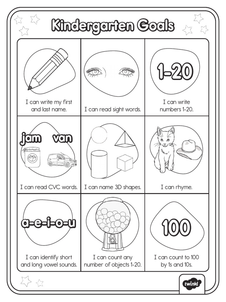 Black and White Kindergarten Goals Poster | PDF