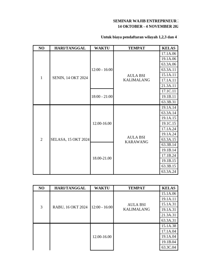 Jadwal Seminar Wajib Entrepreneur Okt Nov 2024 | PDF