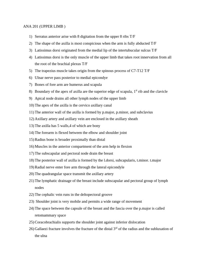 ANA 201 Upper Limb - 124254 | PDF | Arm | Shoulder