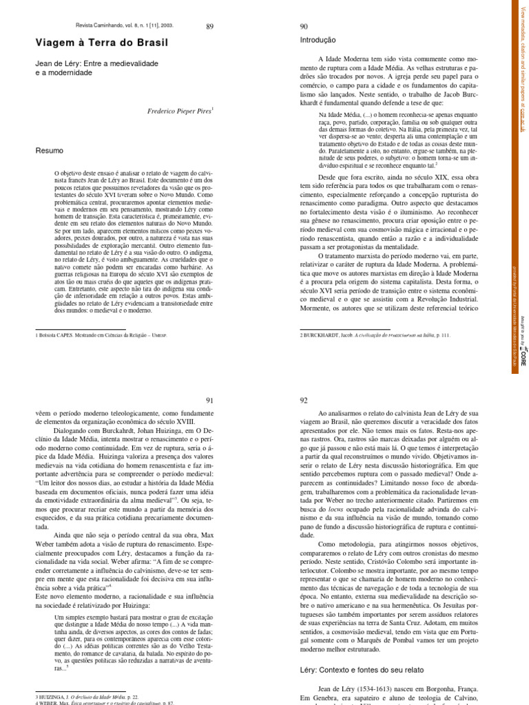 Viagem de Jean de Léry ao Brasil | PDF | Renascimento | Nudez