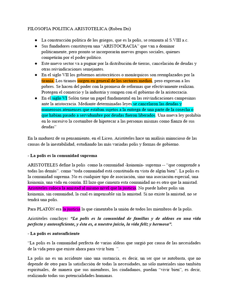 FILOSOFIA POLITICA ARISTOTELICA (Ruben Dri) | PDF | Platón | Democracia