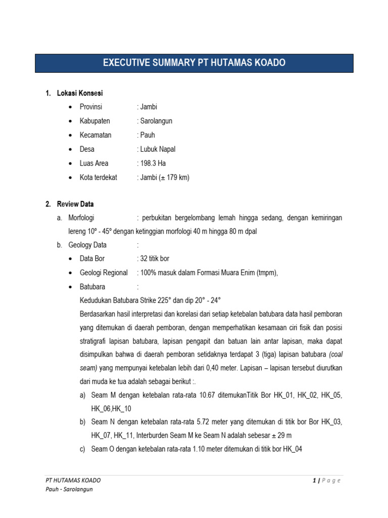 Resume PT Hutamas Koado | PDF