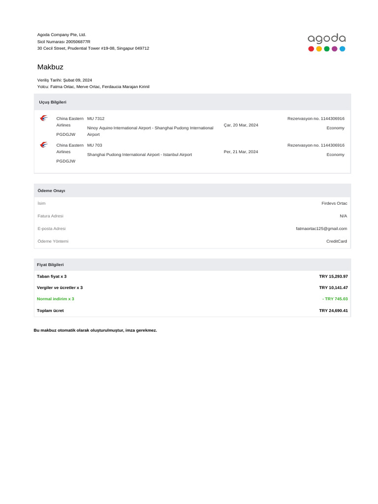 Agoda Booking ID 1144306916 Receipt | PDF