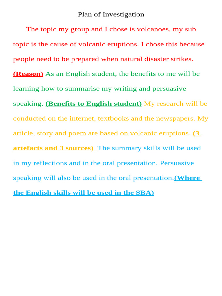 Plan of Investigation Sample | PDF | Foreign Language Studies | Wellness
