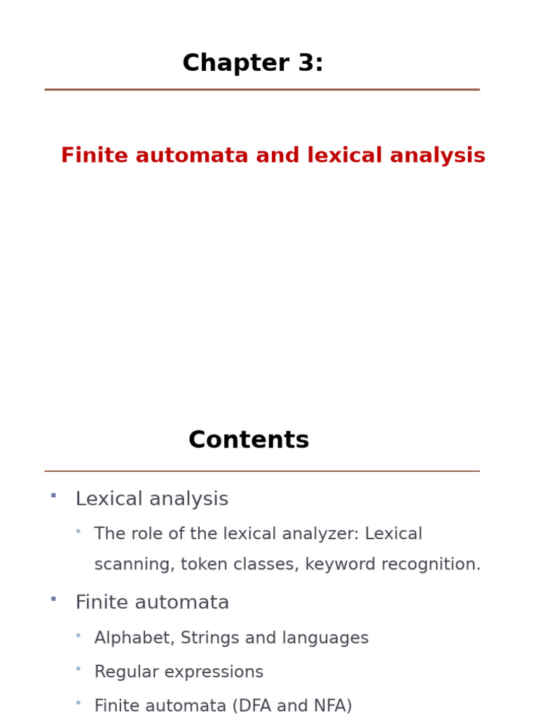 Chapter 3 Finite Automata and Lexical Analysis | PDF | Automata Theory | Models Of Computation