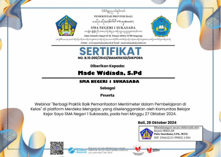 Sertifikat 27 Oktober 2024 - TTE - Pak Dek | PDF