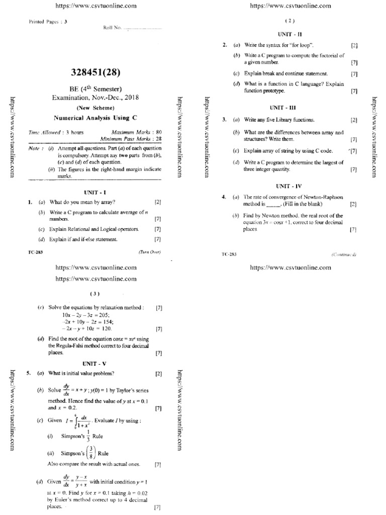 Et 328451 Numerical Analysis Using C Dec 2018 | PDF