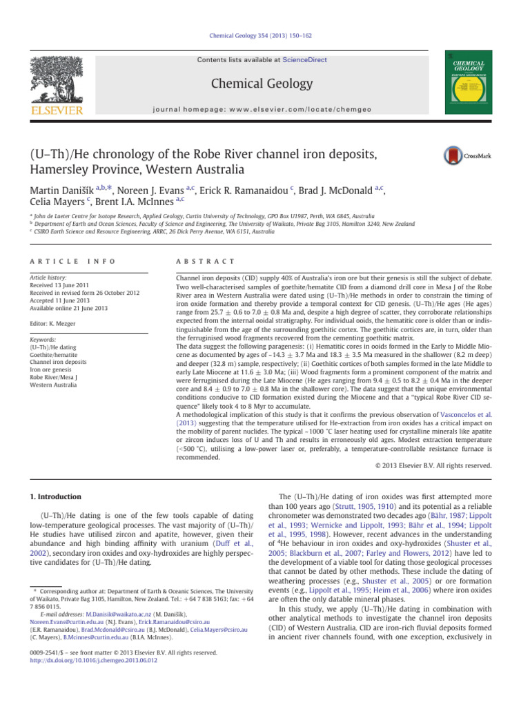 (U-Th) - He Chronology of The Robe River Channel Iron Deposits ...