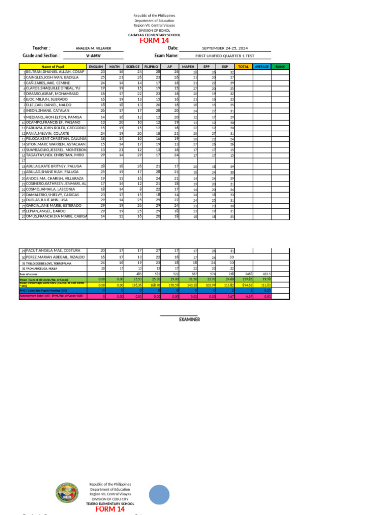 Form 14 Grade V AMV Q1 1 | PDF