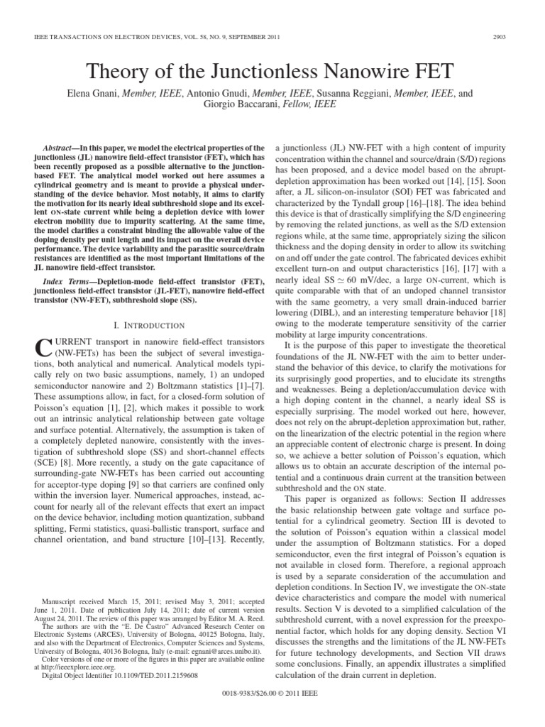 Theory of The Junctionless Nanowire FET | PDF | Field Effect Transistor | Transistor