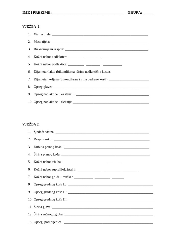 Antropolog Vjezbe Formul | PDF