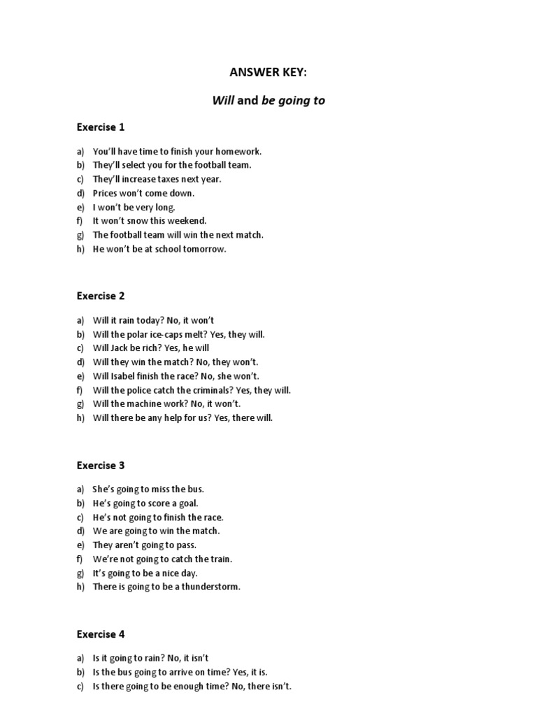 Future Tense Exercises Answer Key | PDF | Teaching Methods & Materials