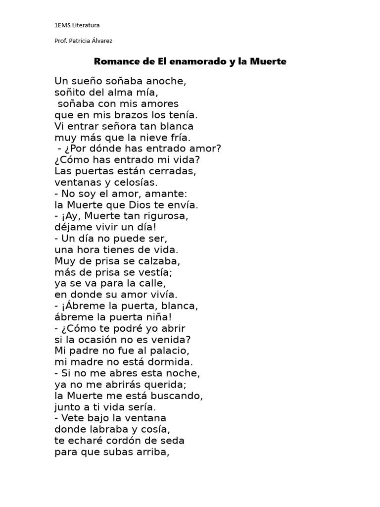 Romance de El Enamorado y La Muerte | PDF
