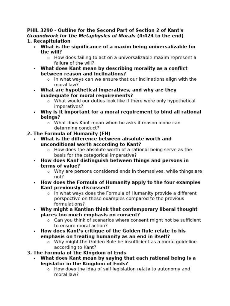 PHIL 3290 Outline For The Second Part of Section 2 | PDF | Immanuel ...