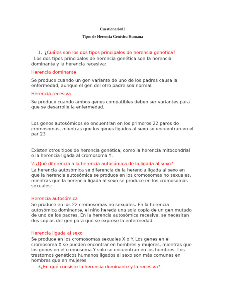 Tipos de Herencia Genética Humana | PDF | Dominancia (Genética) | Alelo