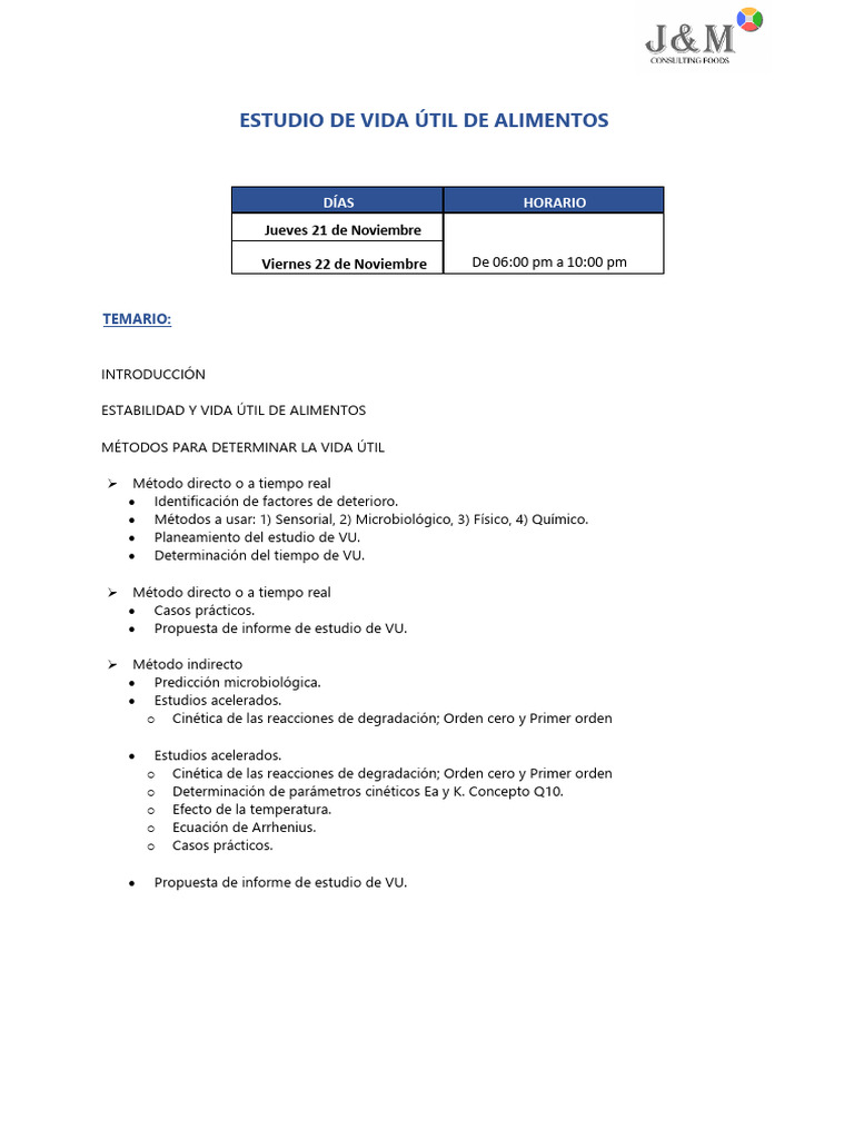Curso Estudio de Vida Util de Los Alimentos | PDF | Alimentos