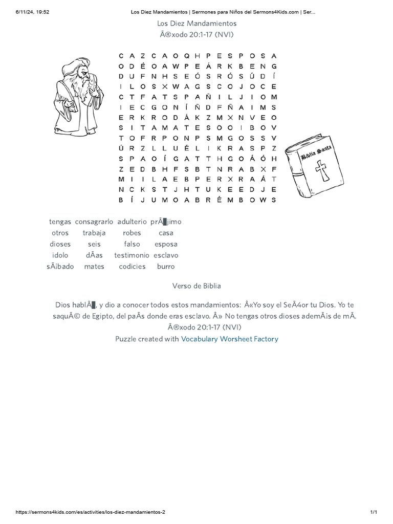 Sopa De Letras De Los Diez Mandamientos Para Niños