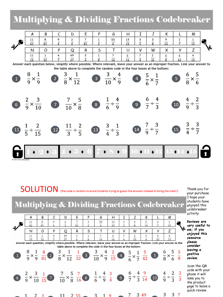 Microsoft PowerPoint - Multiplying Fractions Codebreaker Worksheet ...