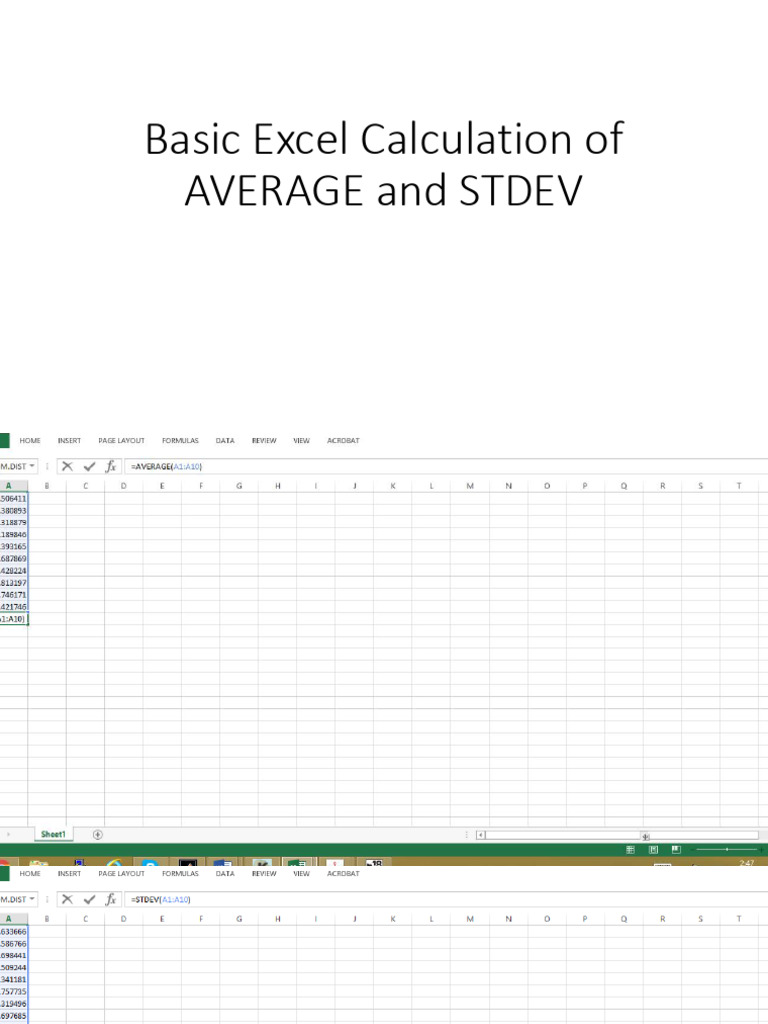 Basic Excel Calculation of AVERAGE and STDEV | PDF