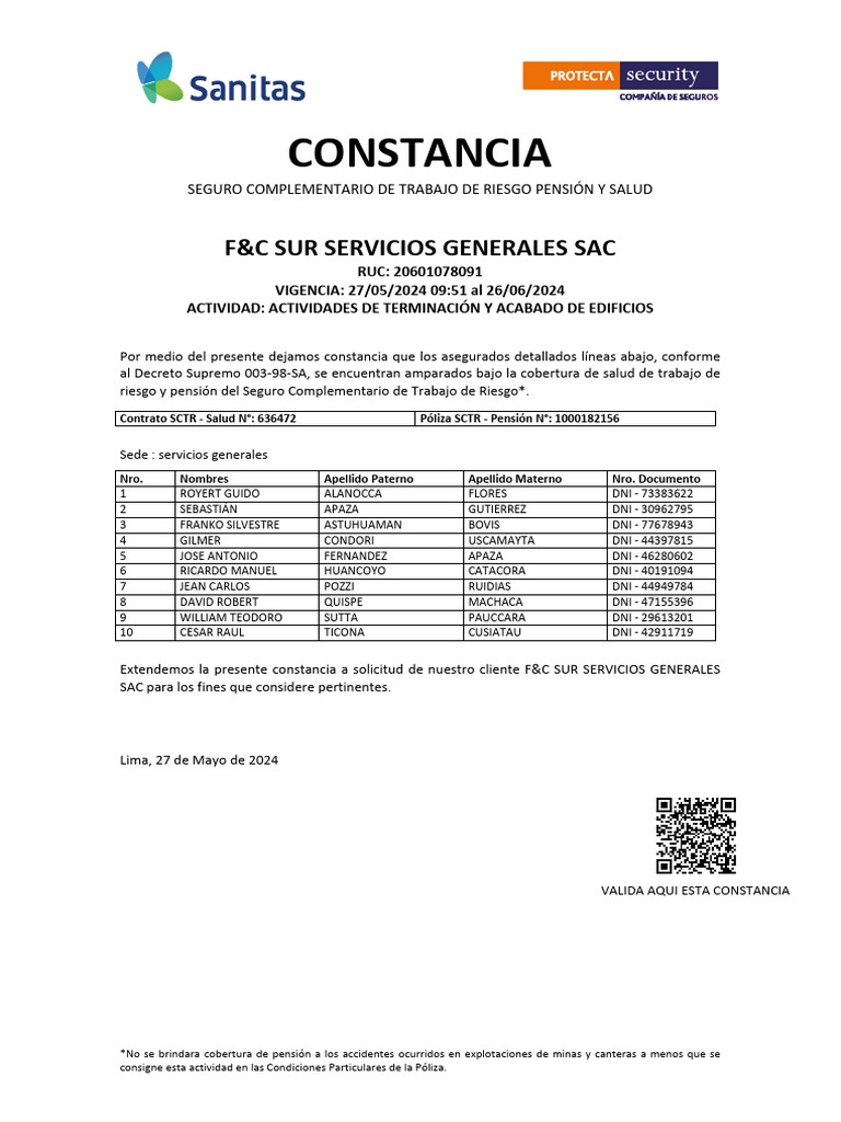 SCTR Junio | PDF | Póliza de seguros | Seguro