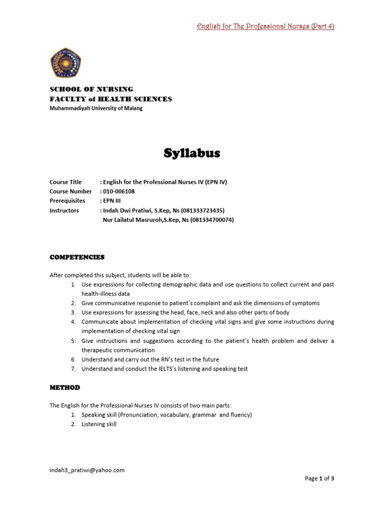 EPN Syllabus 4 | PDF | Nursing | International English Language Testing ...