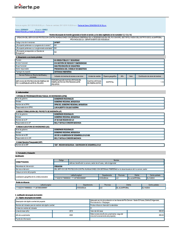 Sector El Hueso - FORMATO #07-A - CUI 2470877 (Estado - CERRADO) | PDF ...