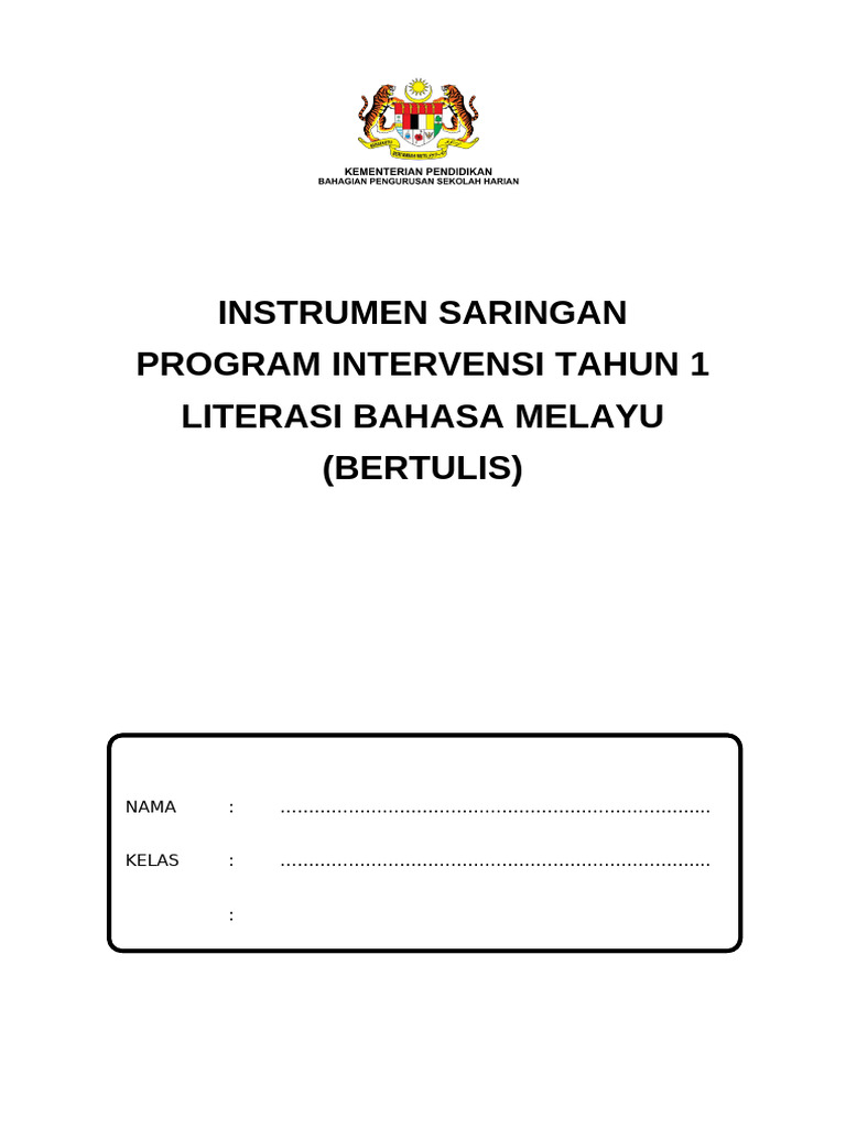 Instrumen Saringan Program Intervensi Tahun 1 Literasi Bahasa Melayu Bertulis 2 | PDF