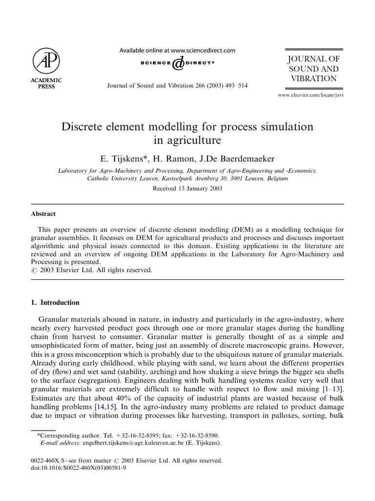 Discrete Element Modelling For Process Simulation in - E - Tijskens H ...