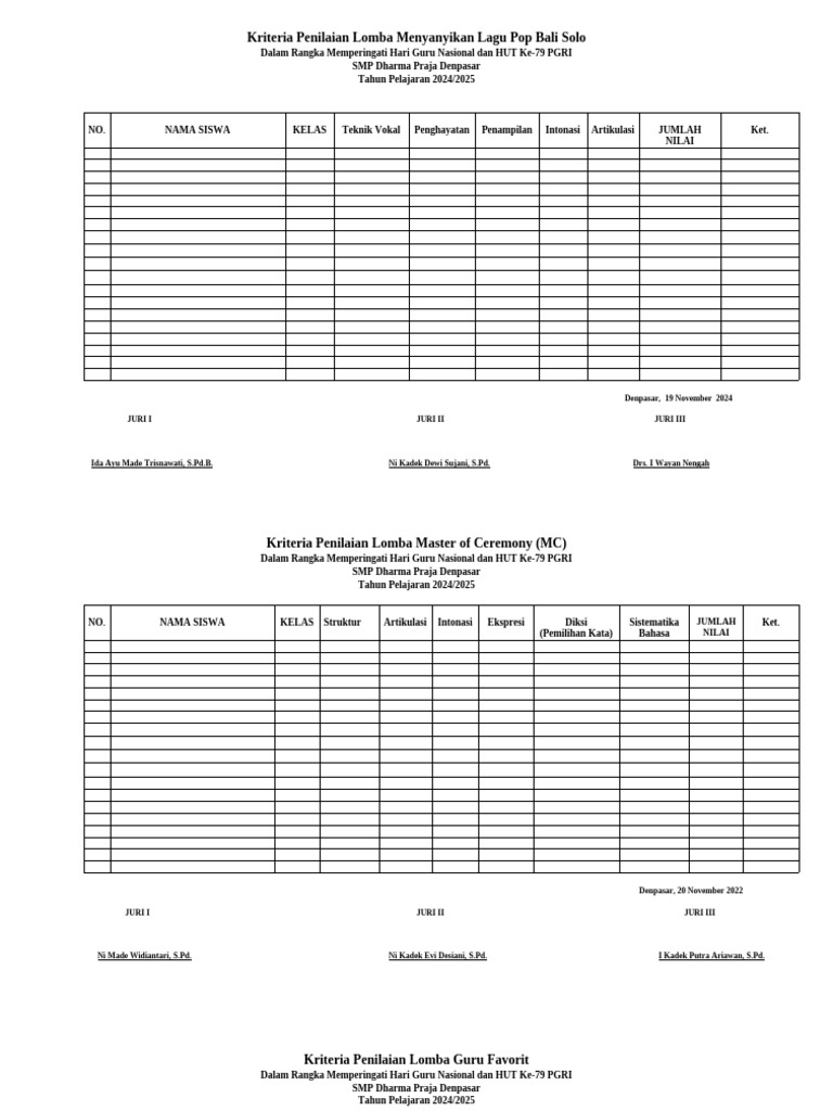 Kriteria Penilaian Lomba HGN Dan Hut Pgri Ke-79 2024 | PDF