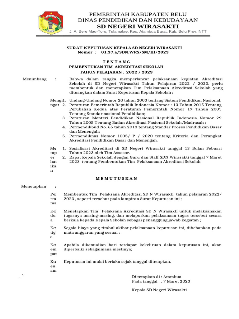 SK Tim Akreditasi Sekolah | PDF
