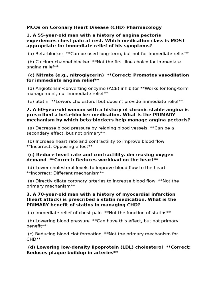 MCQs On Coronary Heart Disease | PDF | Coronary Artery Disease ...