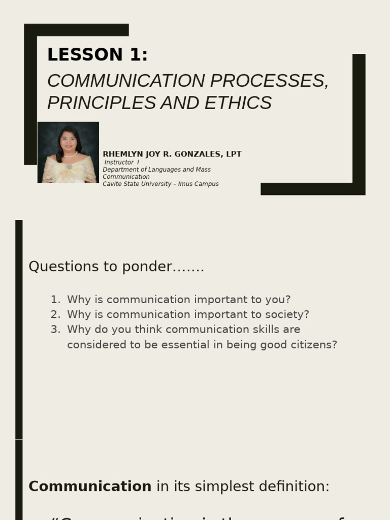 Lesson 1 Communication Processes Principles and Ethics | PDF ...
