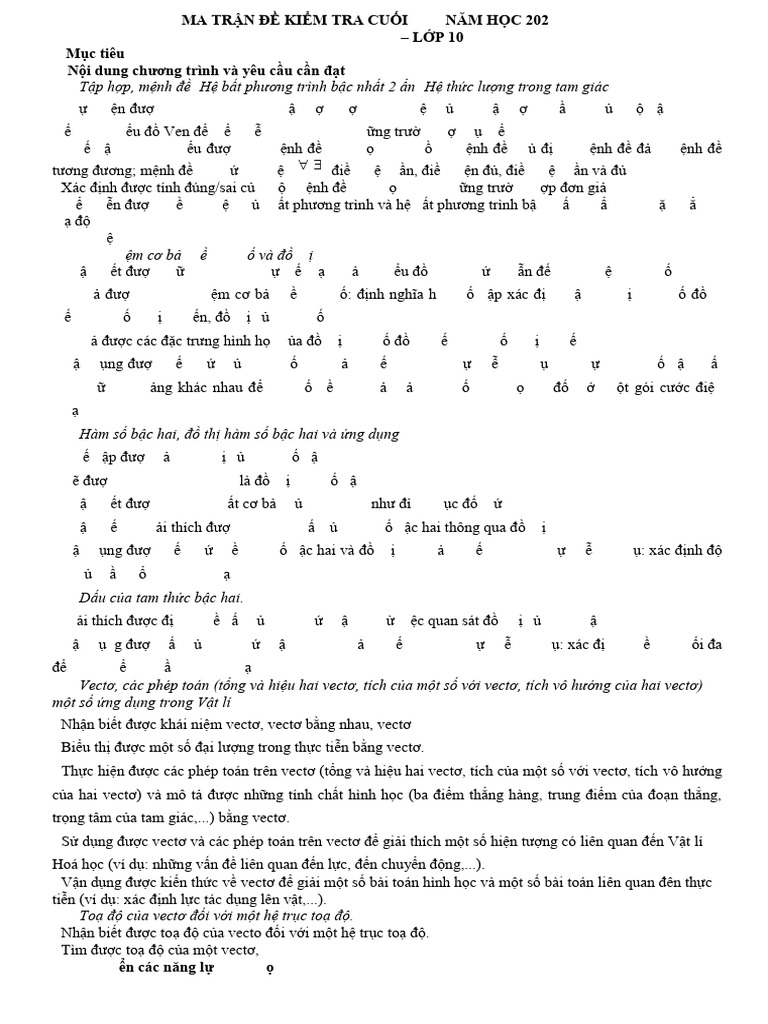 Toan 10 Noi Dung Kiem Tra Cuoi Ki 1-23-24 | PDF