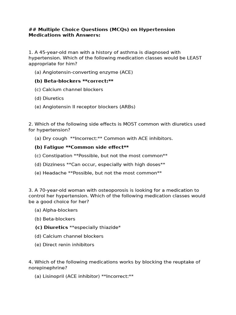 HYPERTENSION MCQS | PDF | Hypertension | Heart Failure