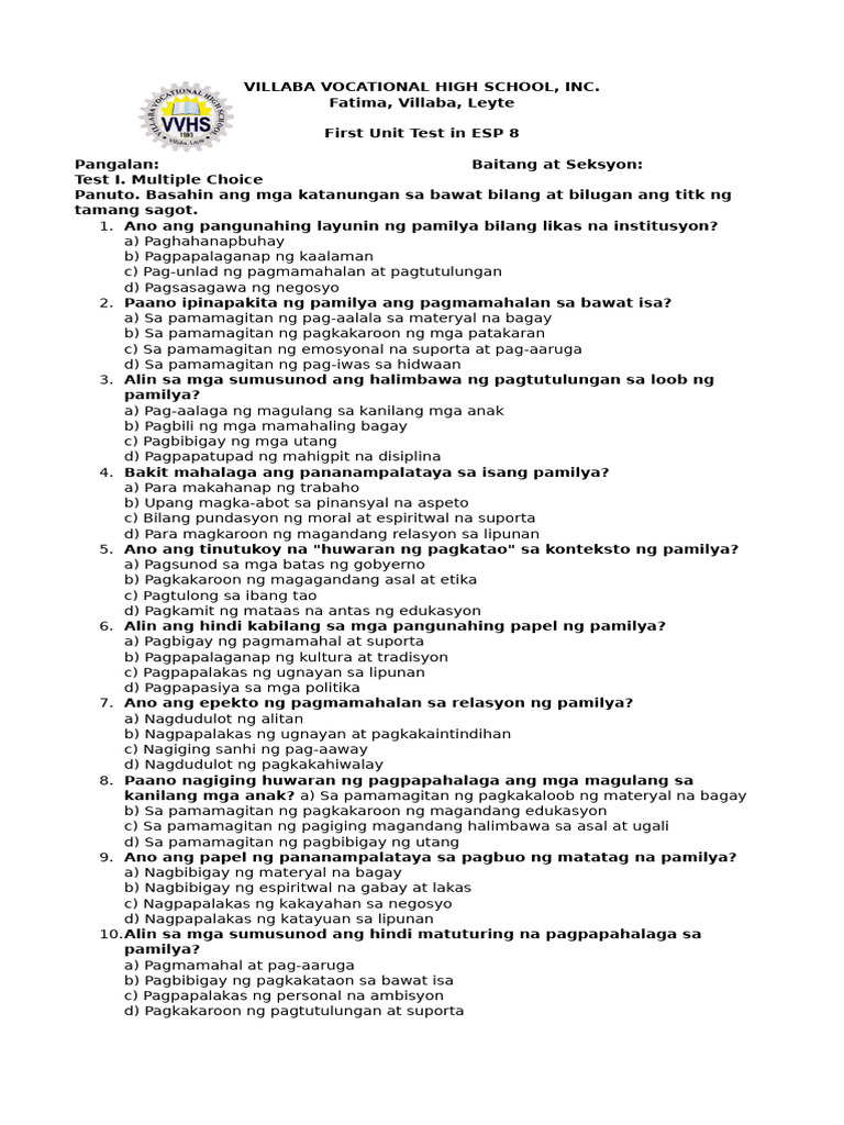 1st Unit Test | PDF