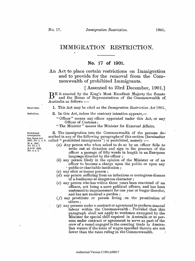 Immigration Restriction Act 1901 | PDF | Detention (Imprisonment) | Justice