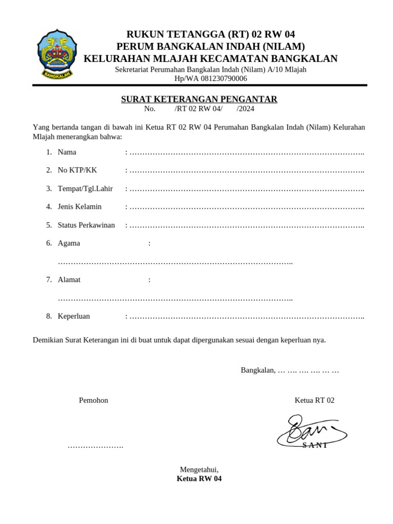 Surat Pengantar RT.02 - Tanggal | PDF