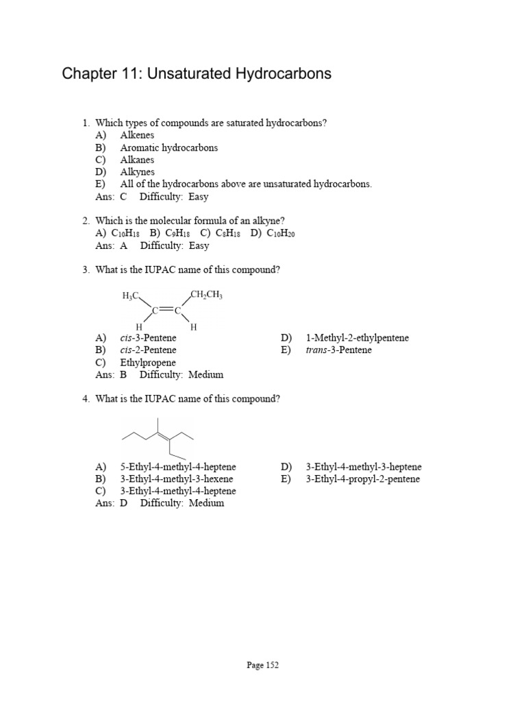Chapter 11 Practice Questions | PDF | Alkene | Hydrocarbons