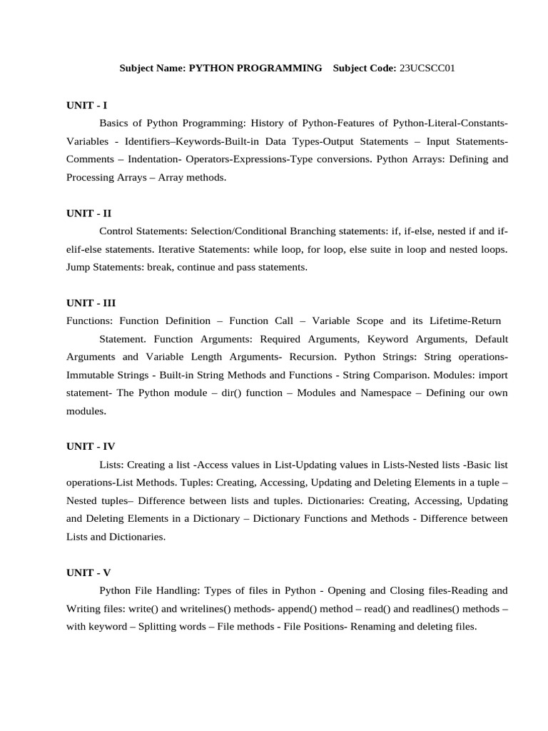 Python Syllabus 2023 | PDF Python Syllabus 2023 | PDF