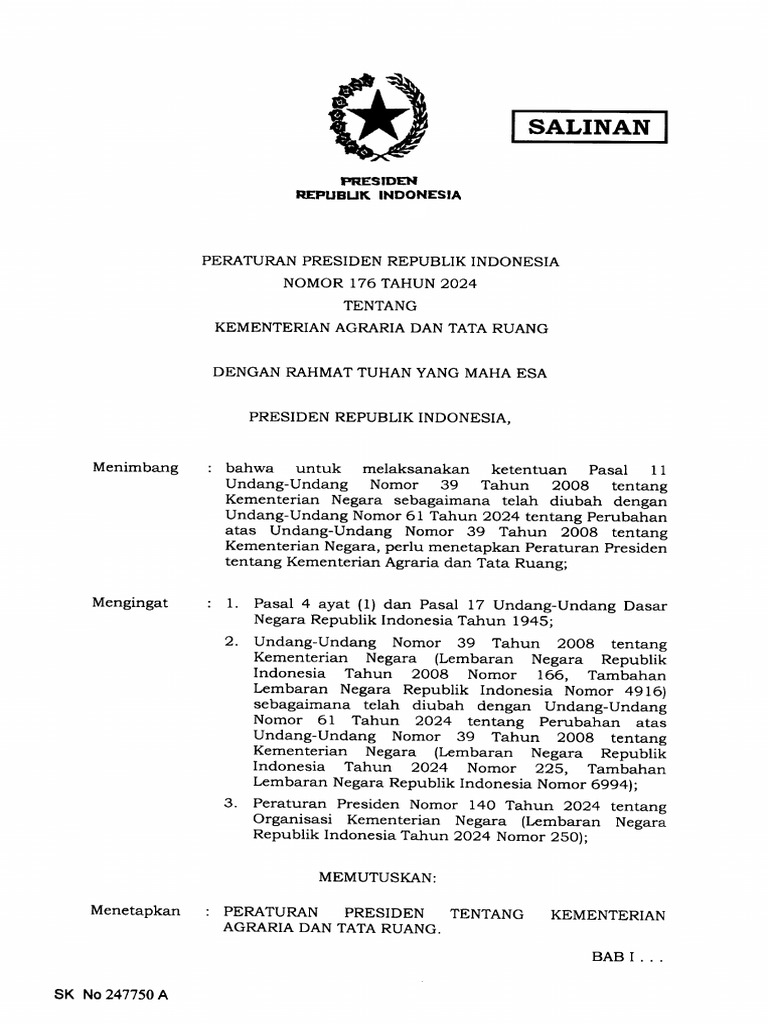 Salinan Perpres Nomor 176 Tahun 2024 | PDF