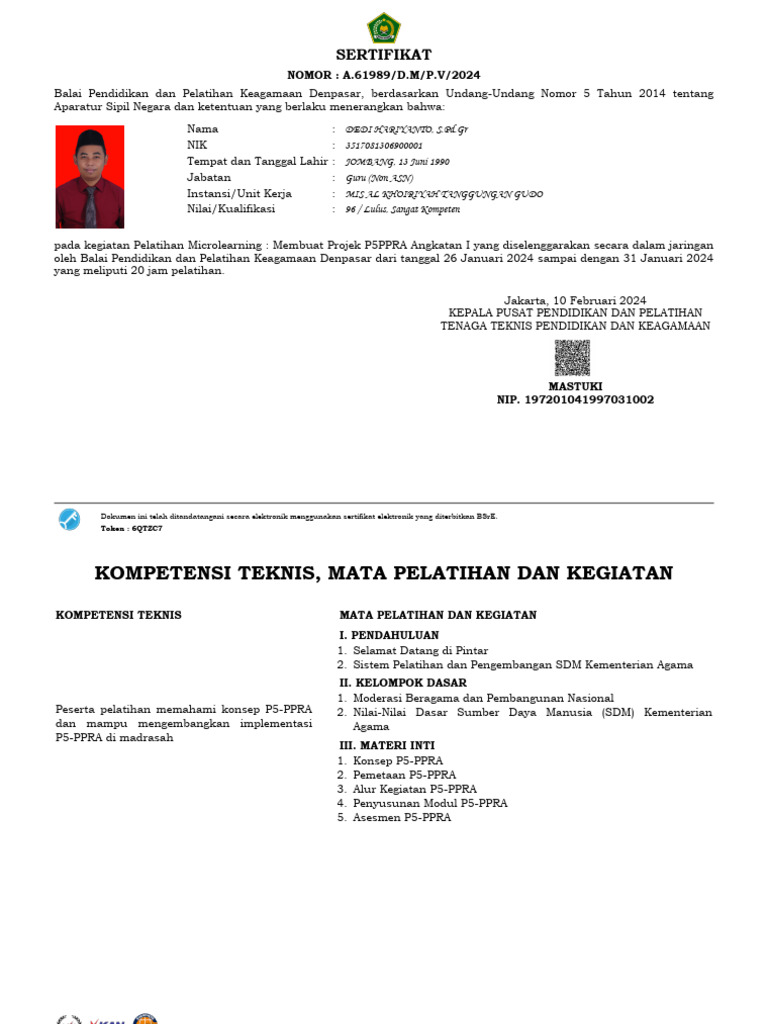 Sertifikat Dedi P5PPRA | PDF