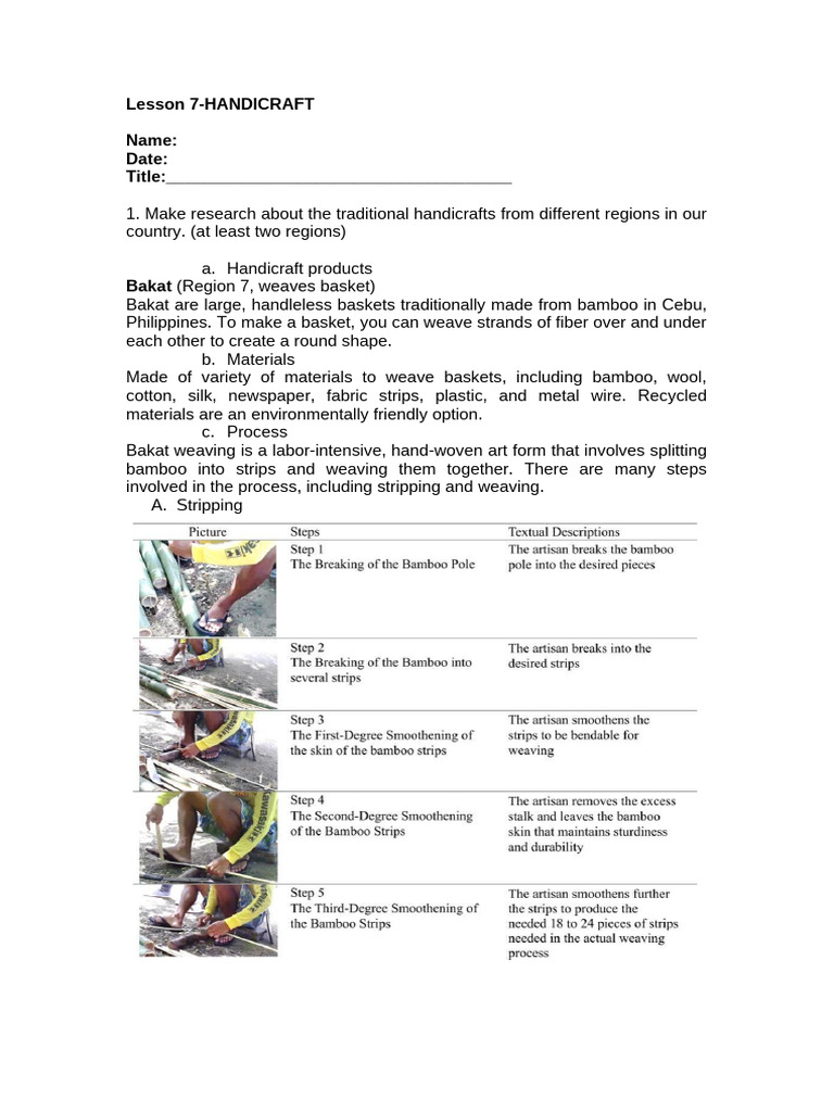 Handicraft activity | PDF | Weaving | Hat