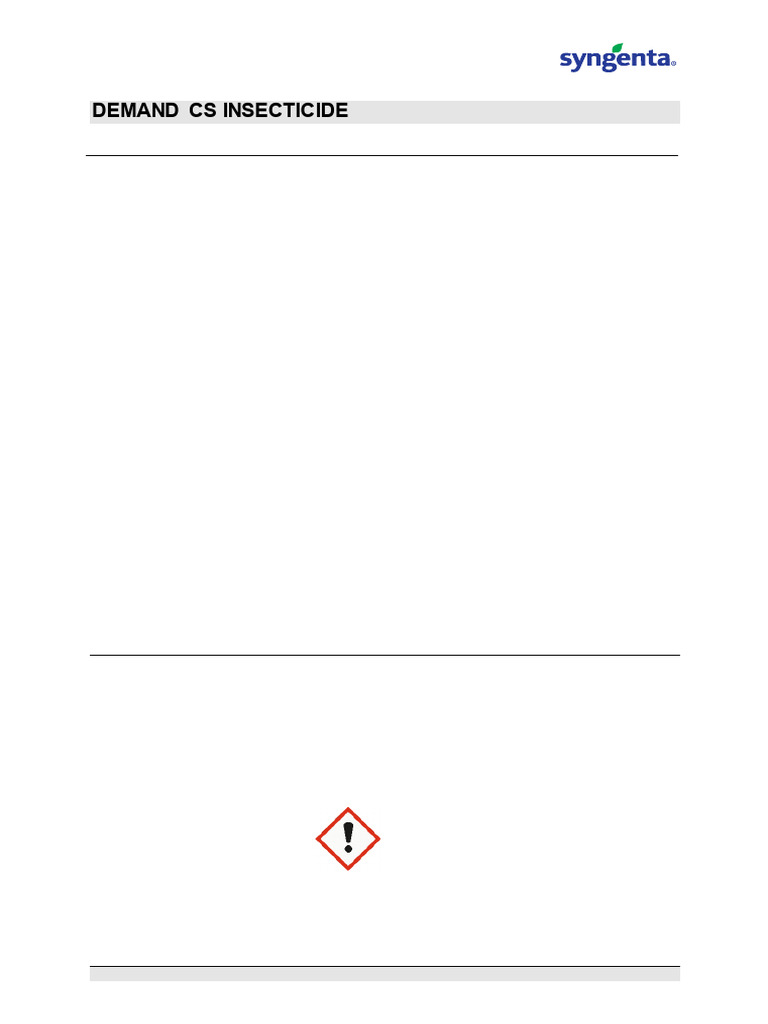 Demand CS Insecticide Safety Data Sheet | PDF | Dangerous Goods | Toxicity