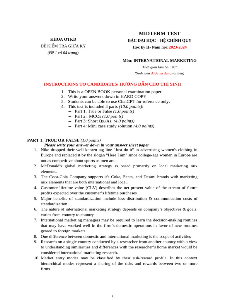 Midterm Test IM 19 Oct.2023 s5 | PDF | Apple Inc. | Marketing