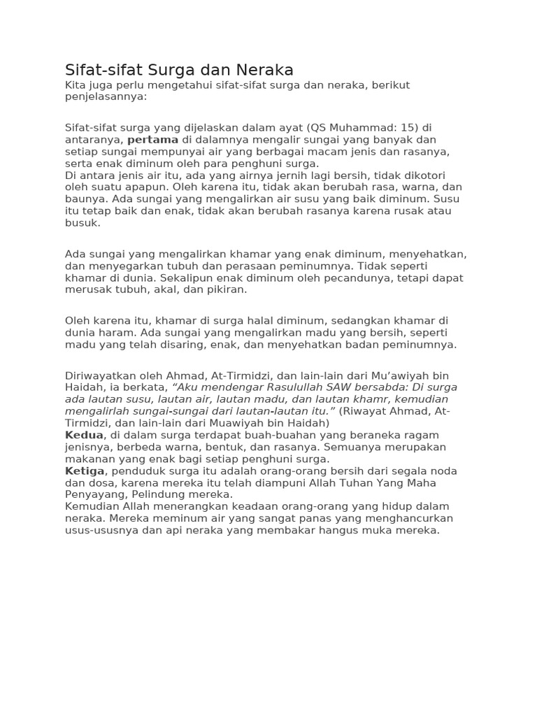 Sifat-Sifat Surga Dan Neraka | PDF