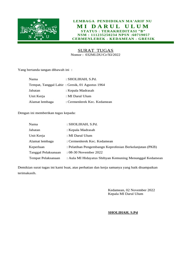 Surat Tugas Kepala | PDF