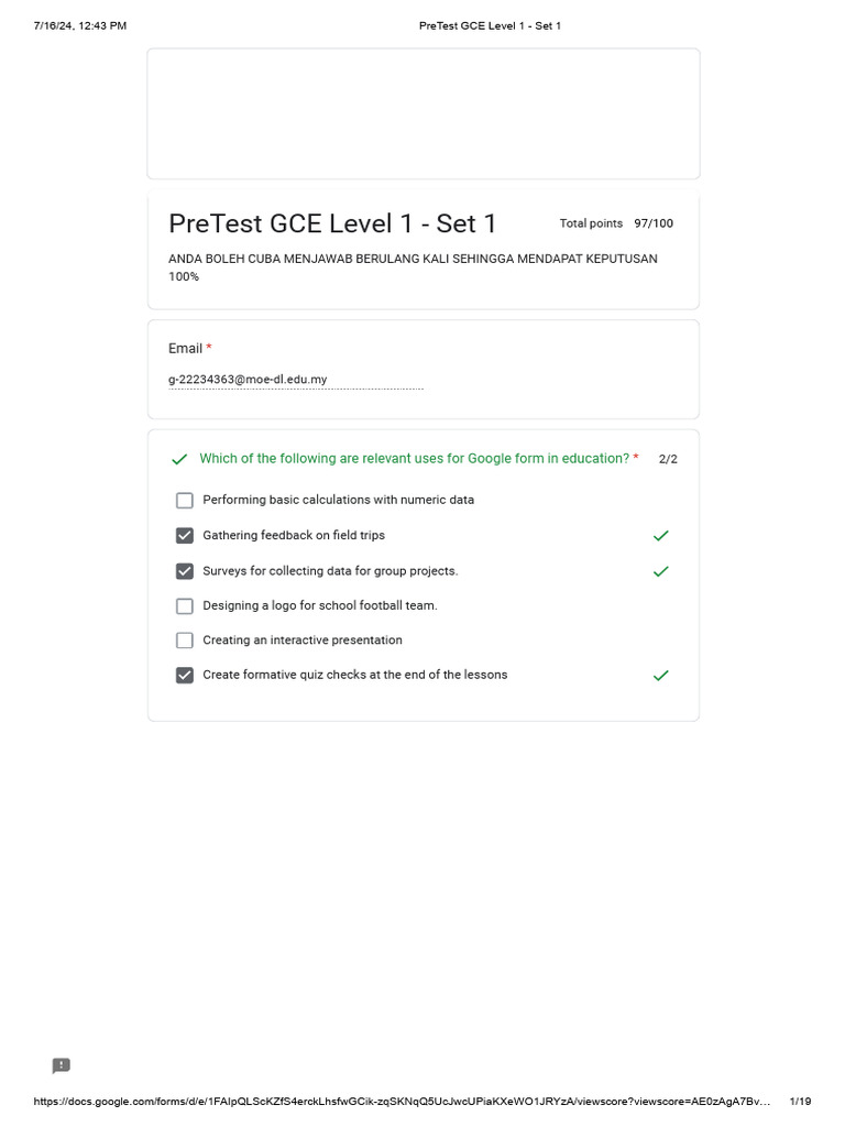 PreTest GCE Level 1 - Set 1 | PDF | Gmail | Computing